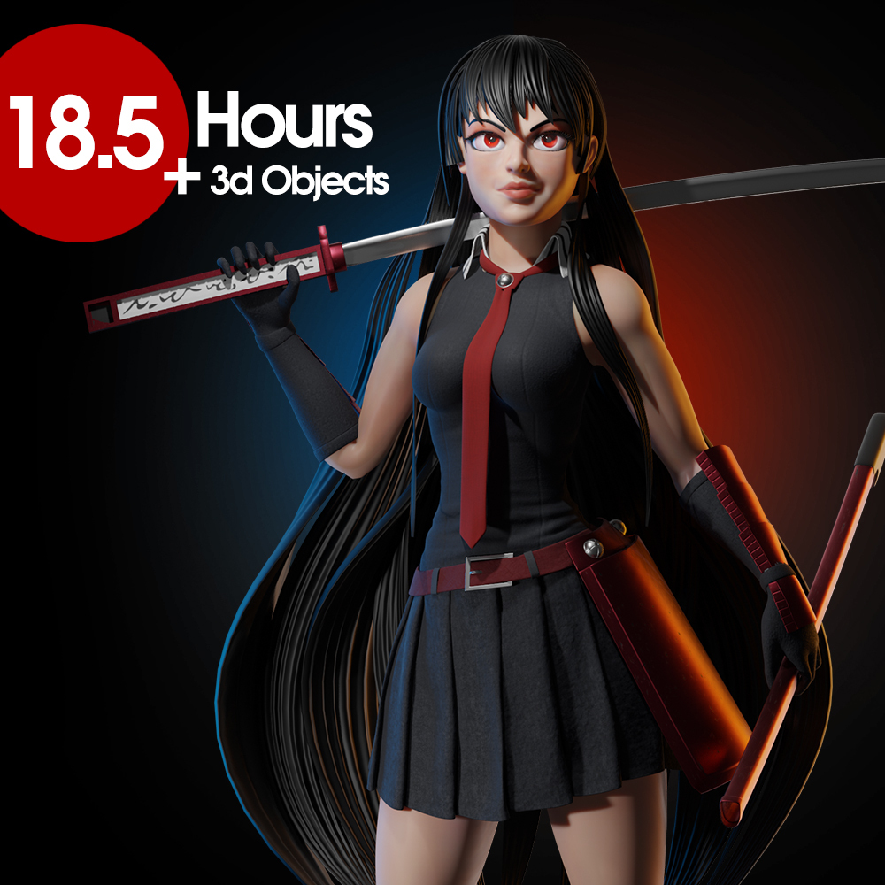 Akame - Real-Time 18.5 Hours of Making Akame in Blender 2.93 + 3d objects