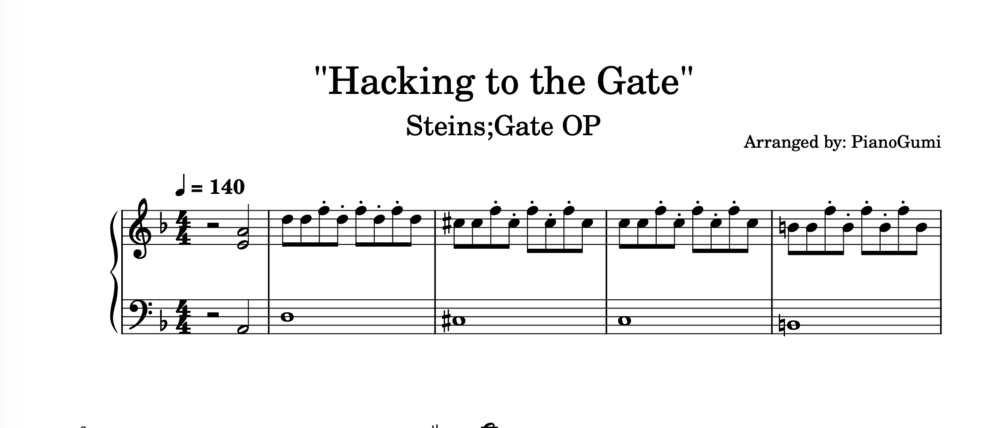 Steins;Gate OP - "Hacking to the Gate" - Piano Sheet Music