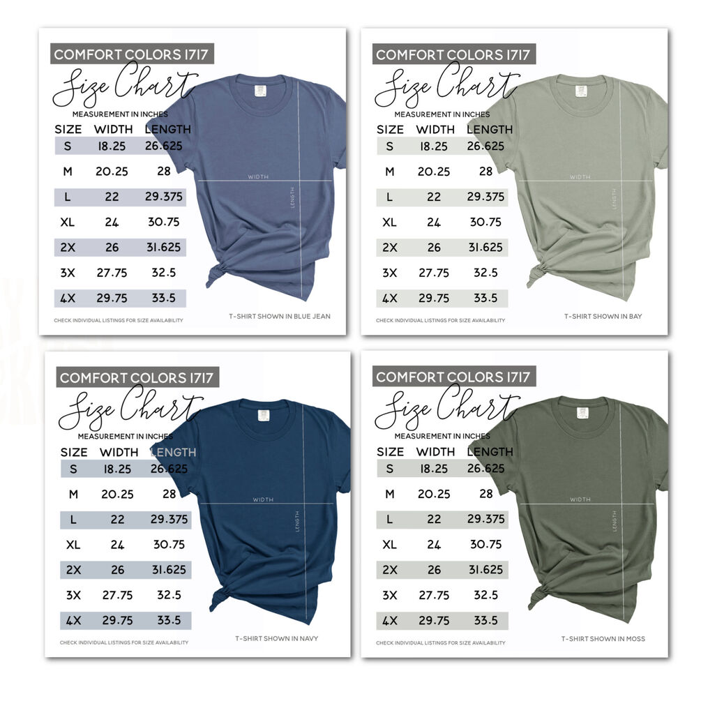 Comfort Colors 1717 Sizing Chart Bundle, Digital Mockups, Store Listing ...