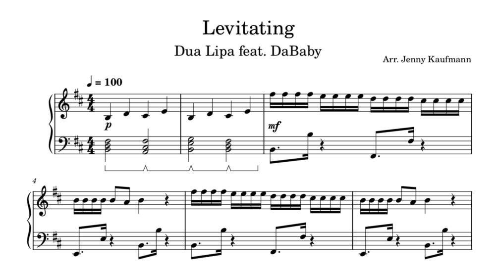 Piano Sheet Music: Dua Lipa - Levitating