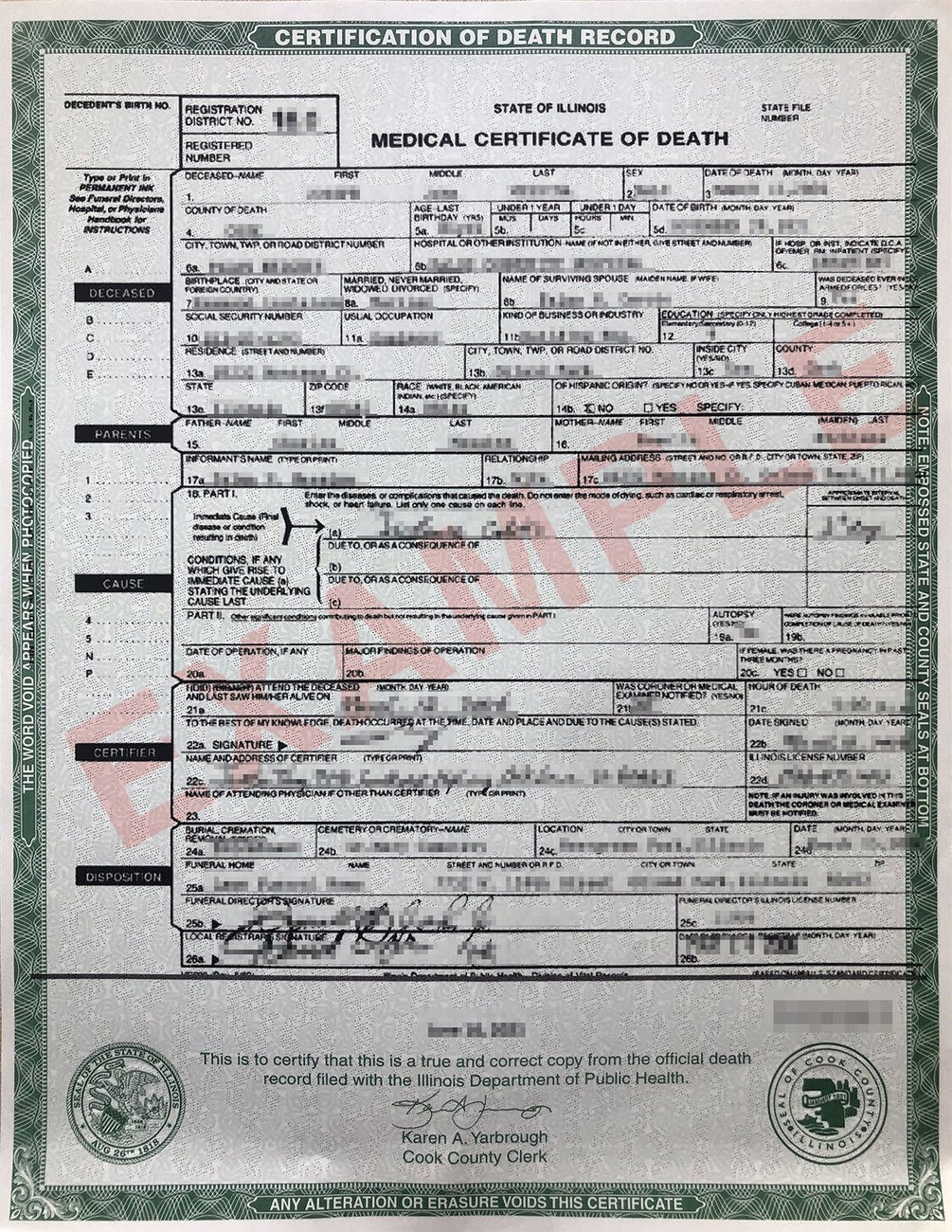 Illinois State - Death Certificate Template (Italian)