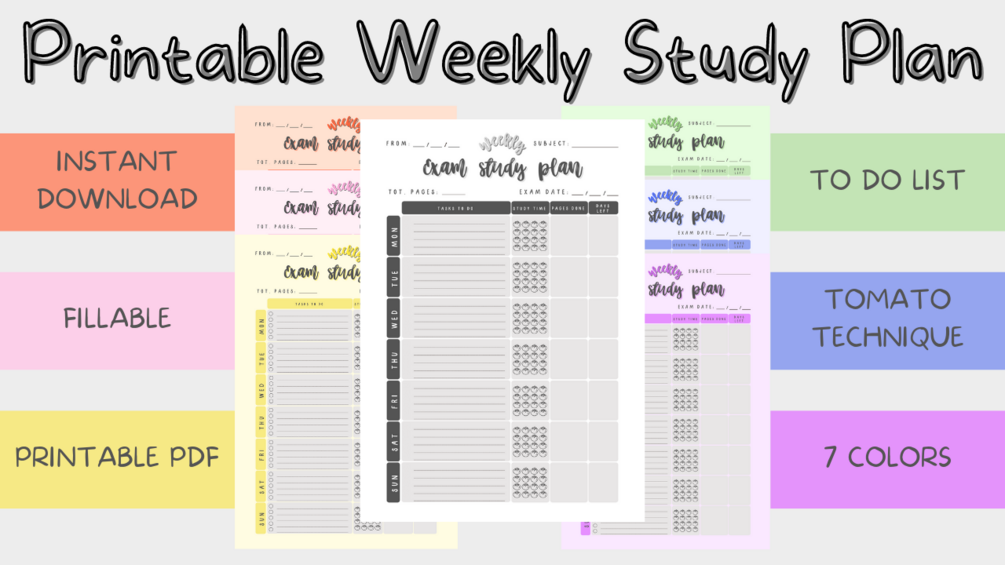 Printable WEEKLY STUDY PLAN for Exam Preparation | Student Planner with ...
