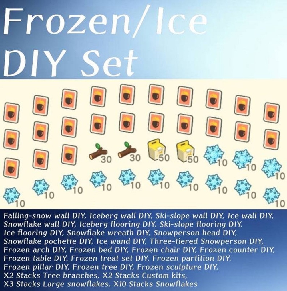acnh frozen/ice diy set delivered to your island via dodo