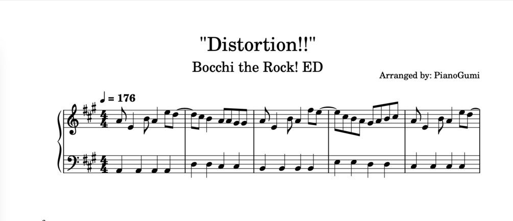 Bocchi the Rock! ED - "Distortion!!" - EASY Piano Sheet Music