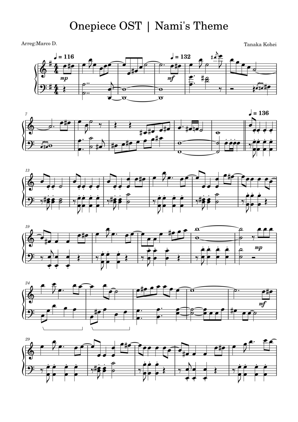 One piece OST | Nami's Theme SHEET + MIDI