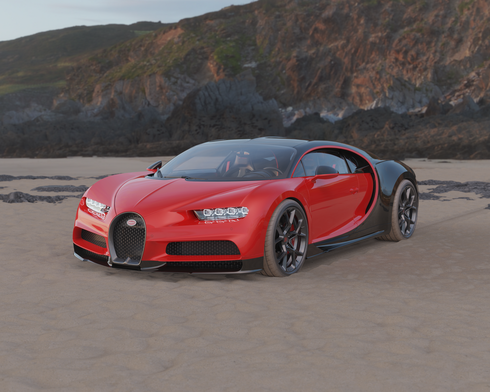 Keyshot 11 Car Exterior Scene - beach sunset with a Bugatti Chiron Sport