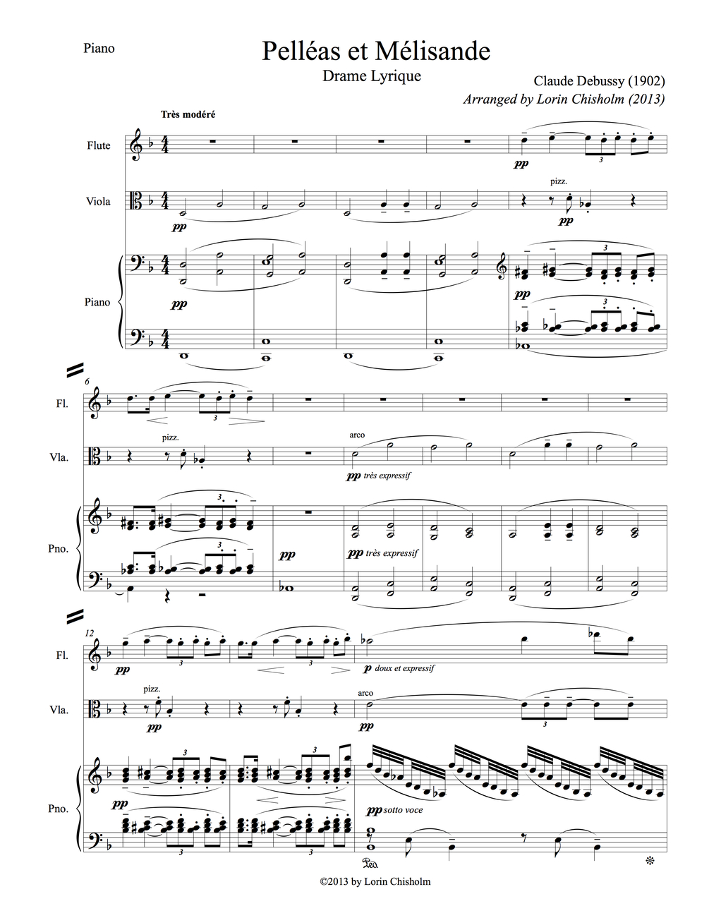 Debussy, Claude: Pelléas et Mélisande, Drame Lyrique for Flute, Viola ...