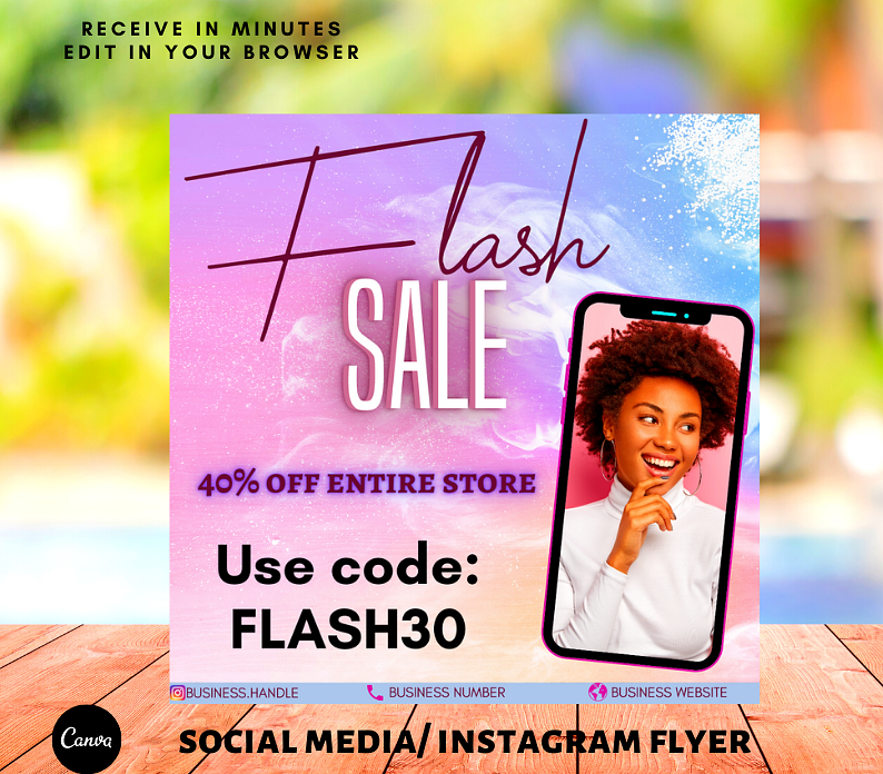 Flash sale flyer, flash sale canva, canva sale template for shop, hair ...