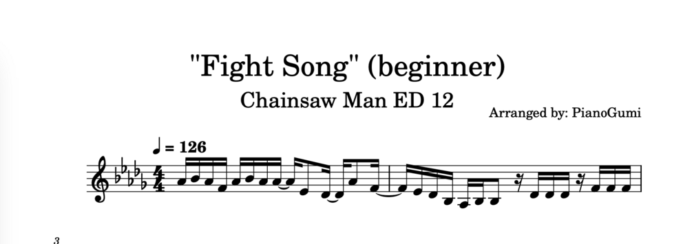 Chainsaw Man ED 12 - "Fight Song" - BEGINNER Piano Sheet Music