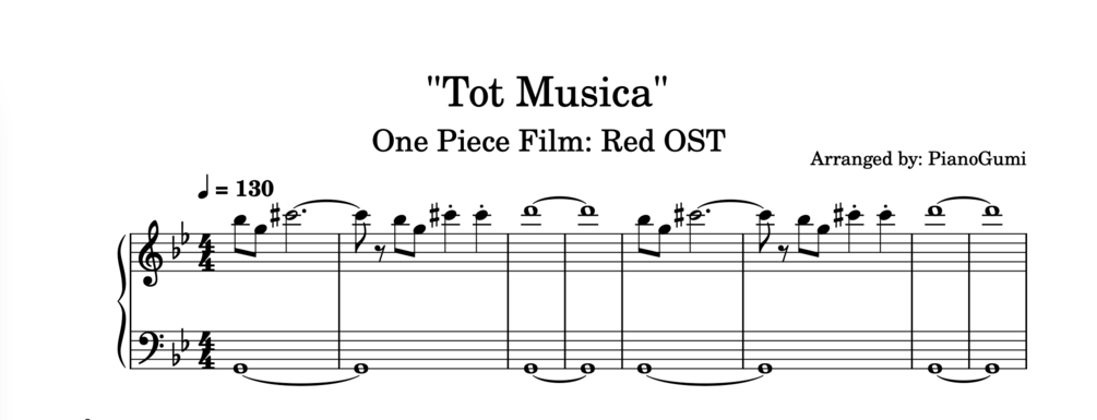 [full] One Piece Film Red OST - "Tot Musica" - EASY Piano Sheet Music