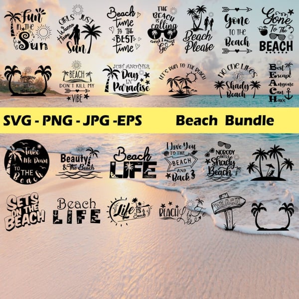 Beach SVG, Beach 25 SVG Bundle, 25 Silhouettes of the Beach, Cricut ...