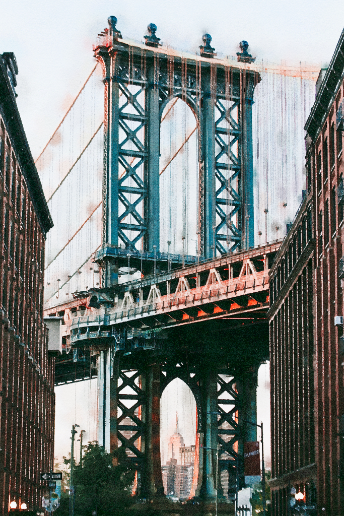 Printable Watercolor Art Manhattan Bridge By Motifi 