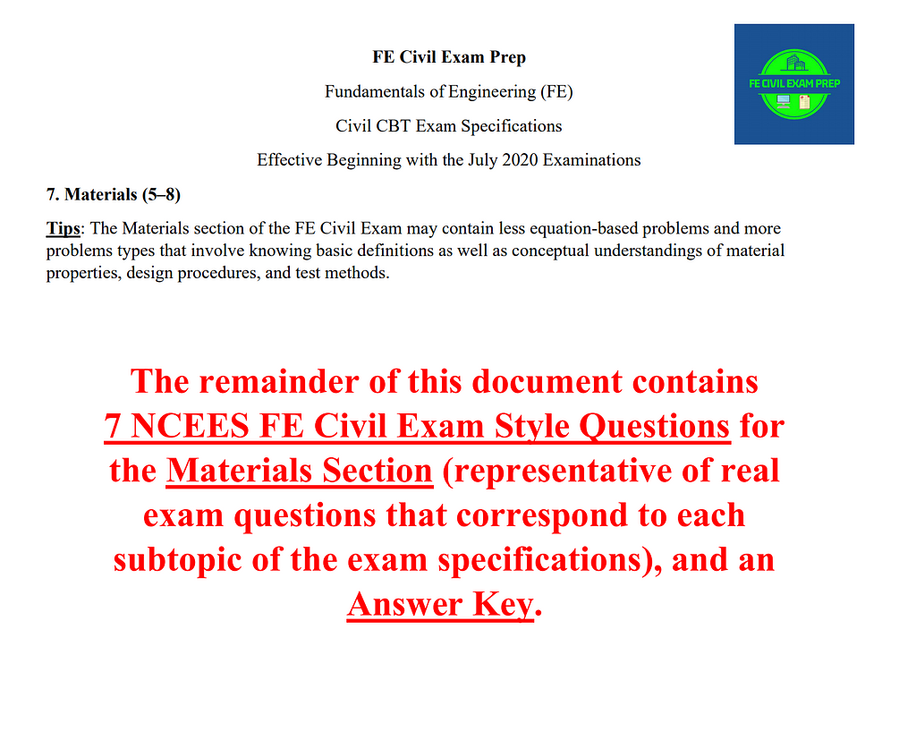 FE Civil Exam Practice Questions: 7 - Materials