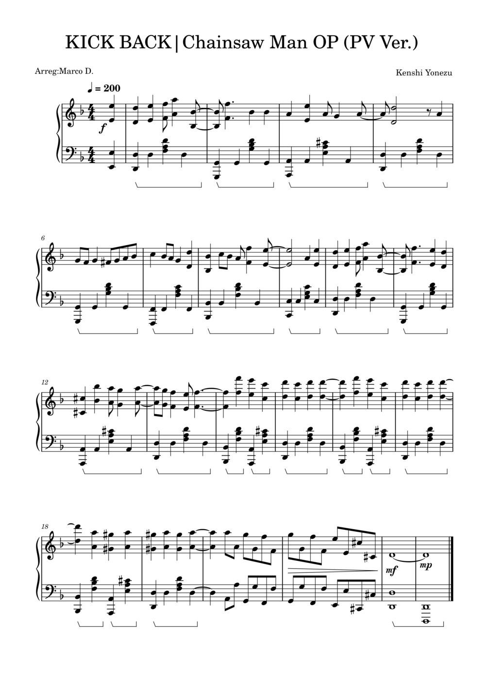 KICK BACK | Chainsaw Man OP (PV Ver.) SHEET + MIDI