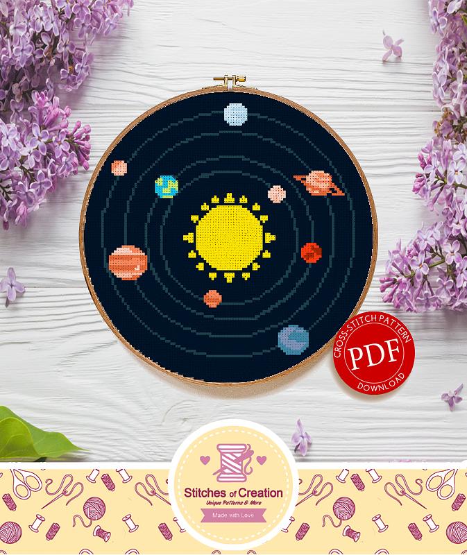 Solar System | Digital Download | Round Cross Stitch Pattern