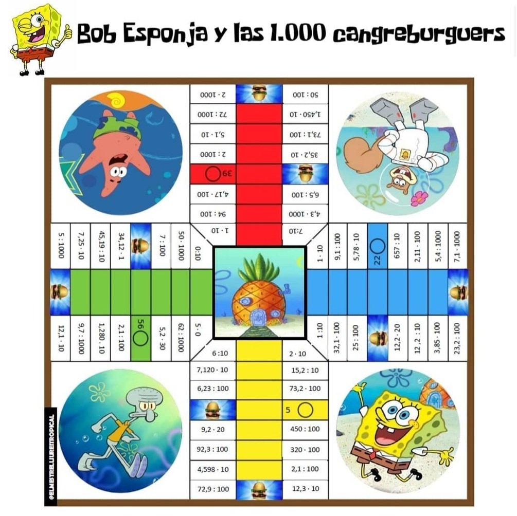 Parchís matemático de Bob Esponja (Cálculo con ceros)