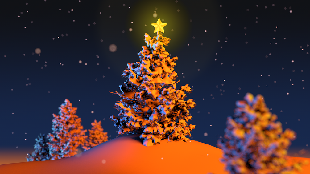 Escena con nieve animada en Cinema 4D