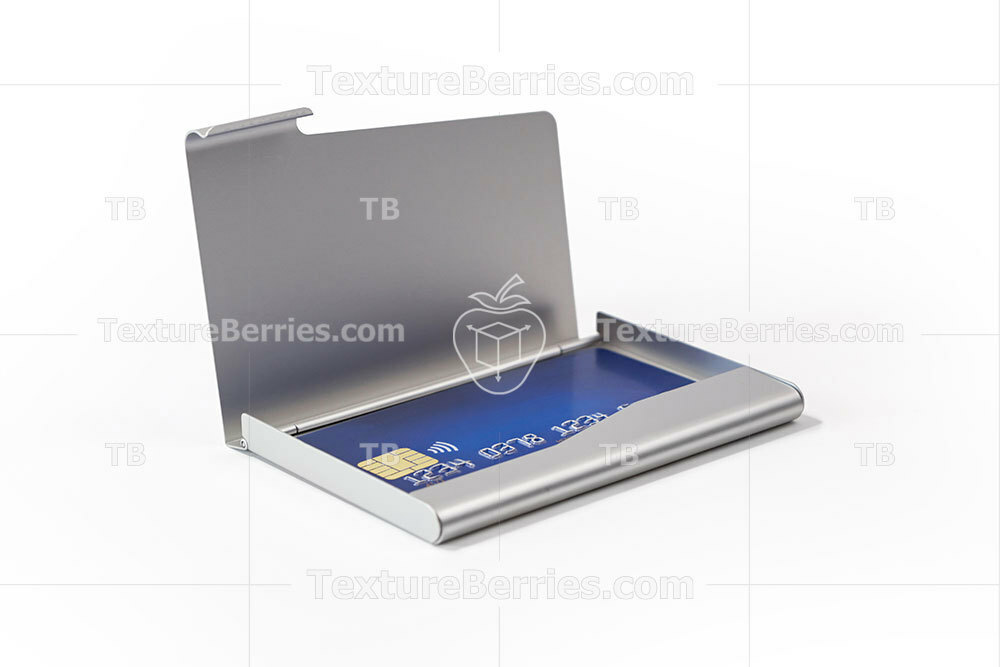 Metal Business Card Holder With Blue Credit Card