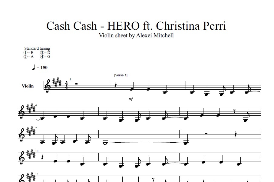 Cash Cash - HERO ft. Christina Perri Violin Sheet