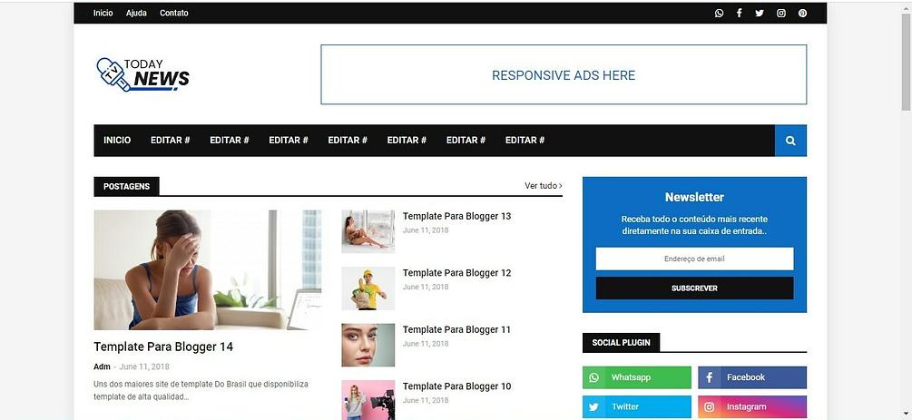 Today News Blogger é um tema para blogspot