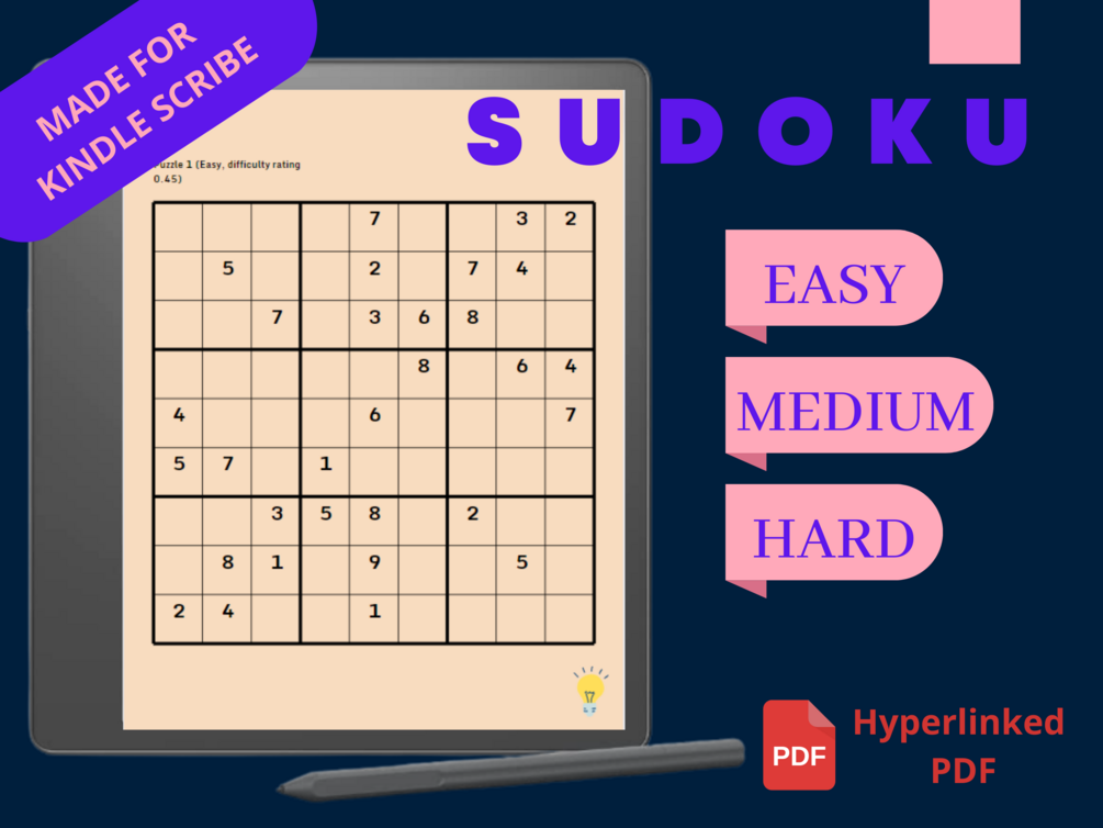 Kindle Scribe Sudoku Puzzles Book, Hyperlinked Digital Sudoku Puzzles ...