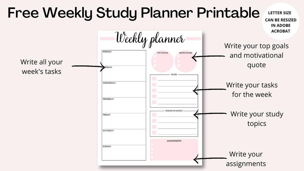 Weekly Study planner printable