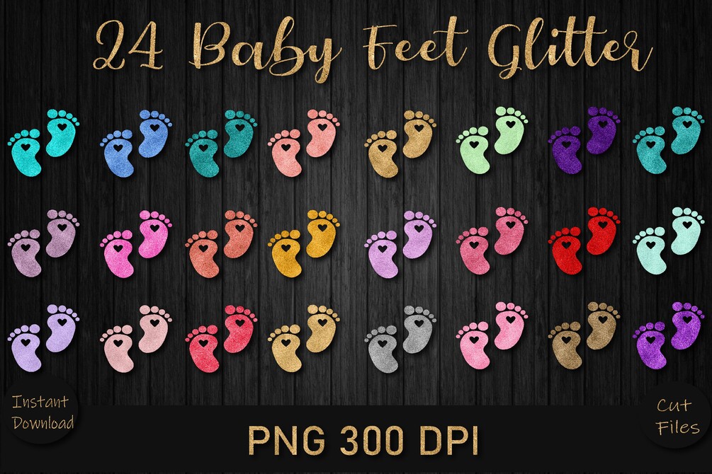 24 Baby Feet Glitter Digital Papers Bundle