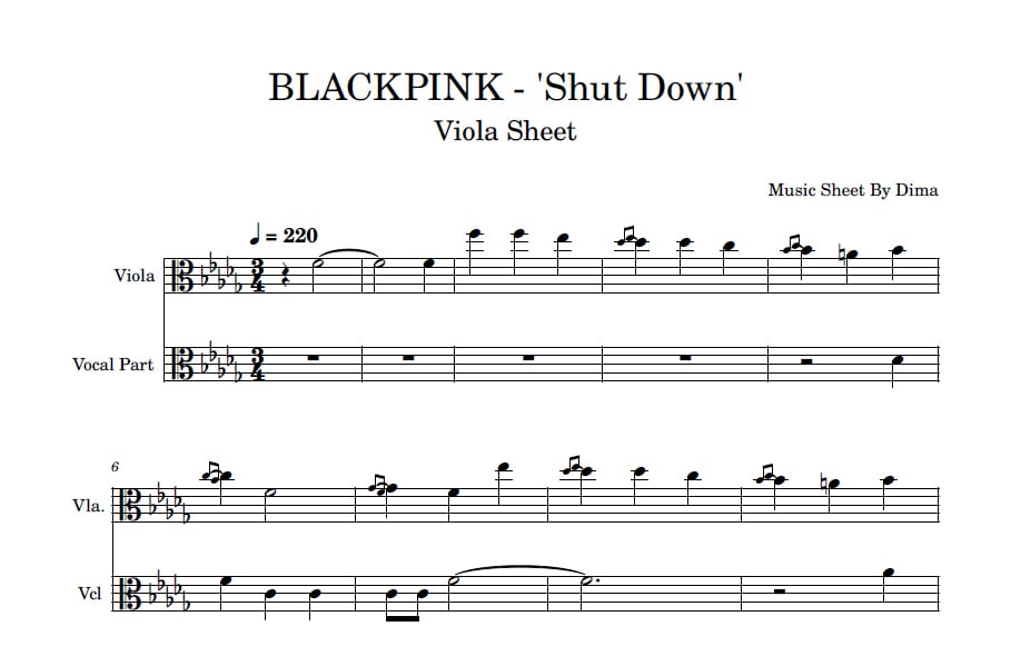 BLACKPINK - 'Shut Down' Viola Sheet