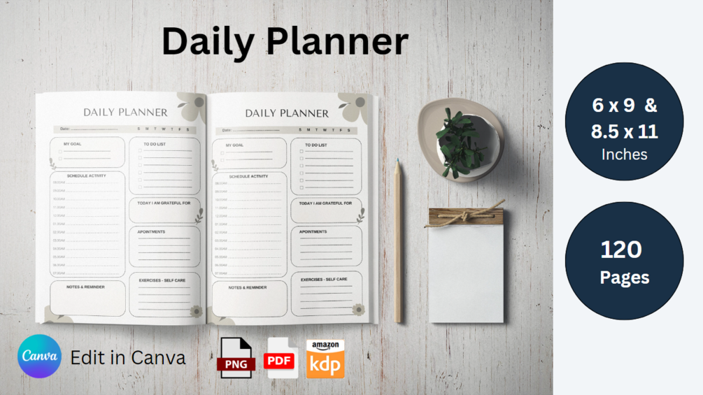 KDP Daily Planner interior ready to use with source files for customization