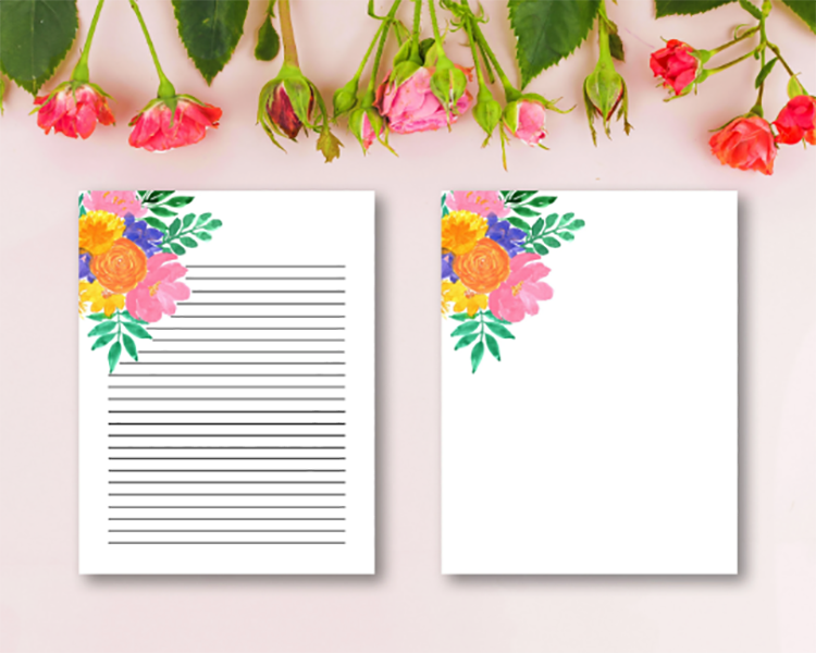 Floral Watercolor Printable Stationery, Digital Note Paper, Printable ...