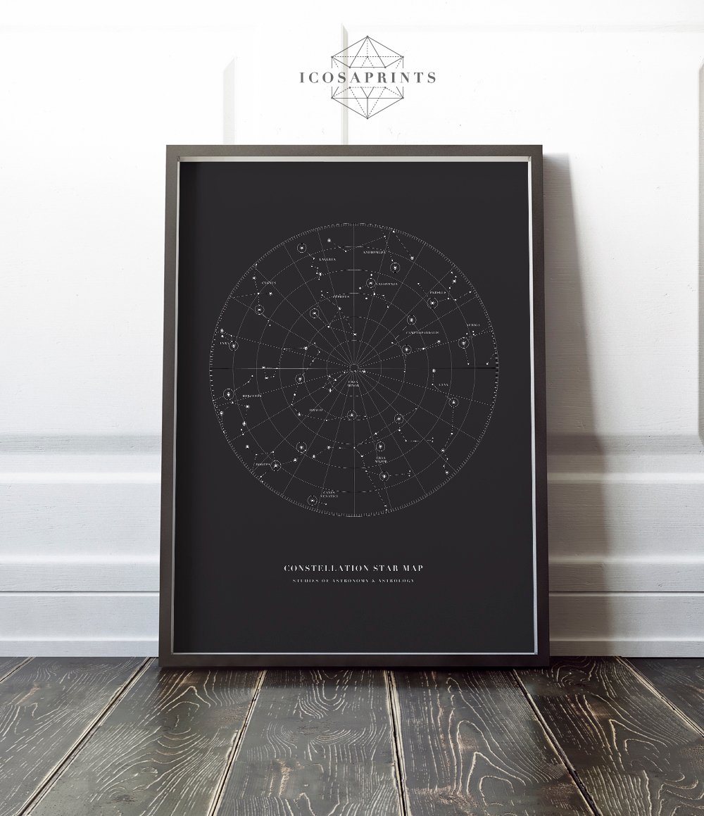 Constellation Map Poster - All Black