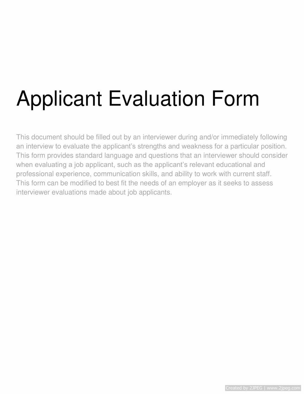 Applicant Evaluation Form