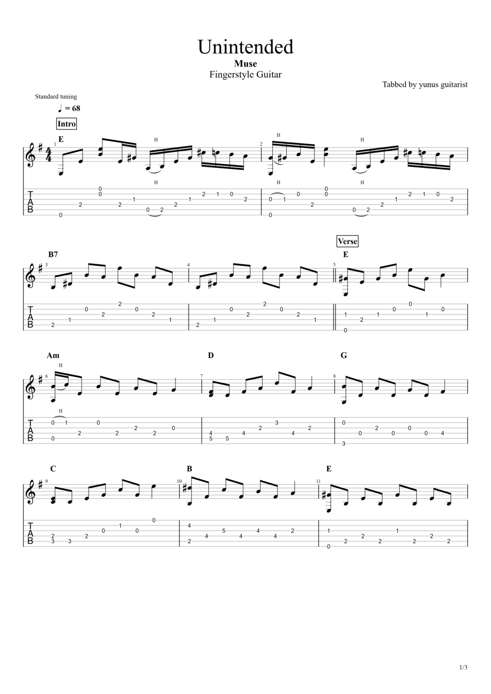 TAB - Unintended - Muse