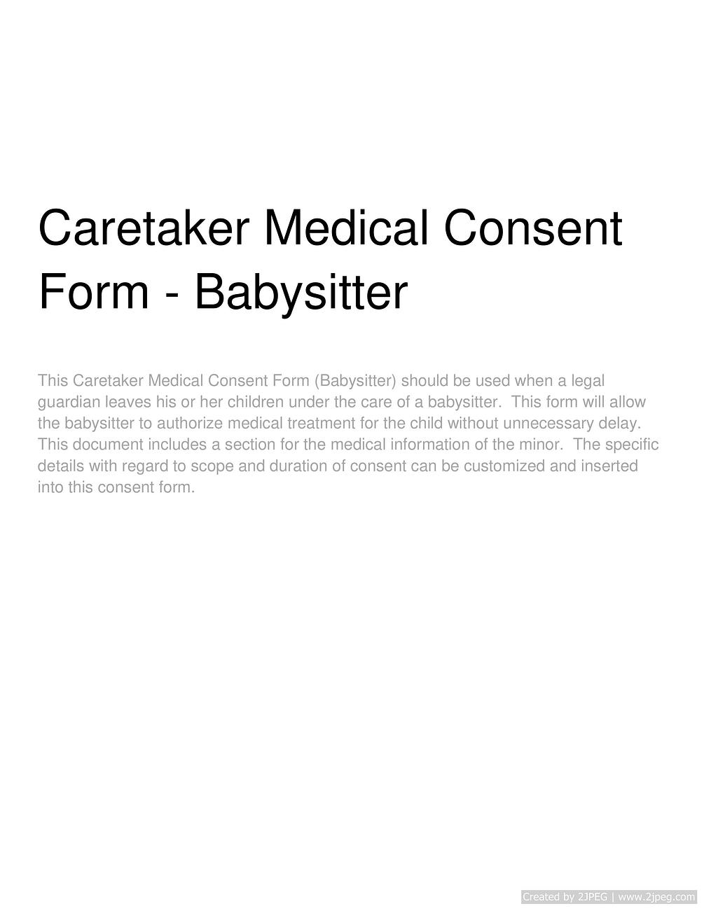 Caretaker Medical Consent Form - Babysitter