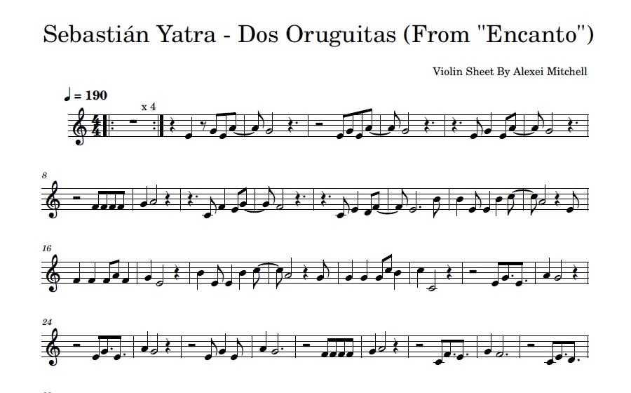 Sebastián Yatra - Dos Oruguitas (From "Encanto") violin sheet