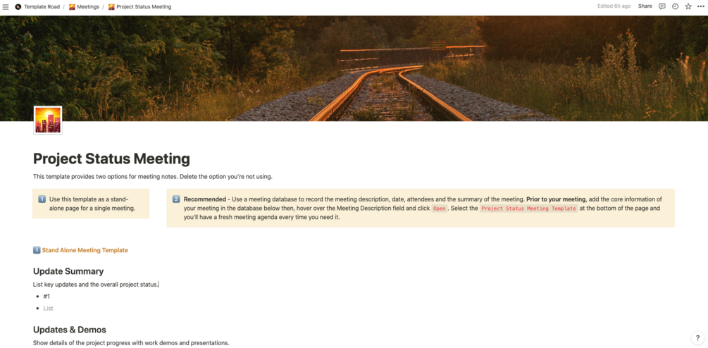 Notion - Project Status Meeting Template