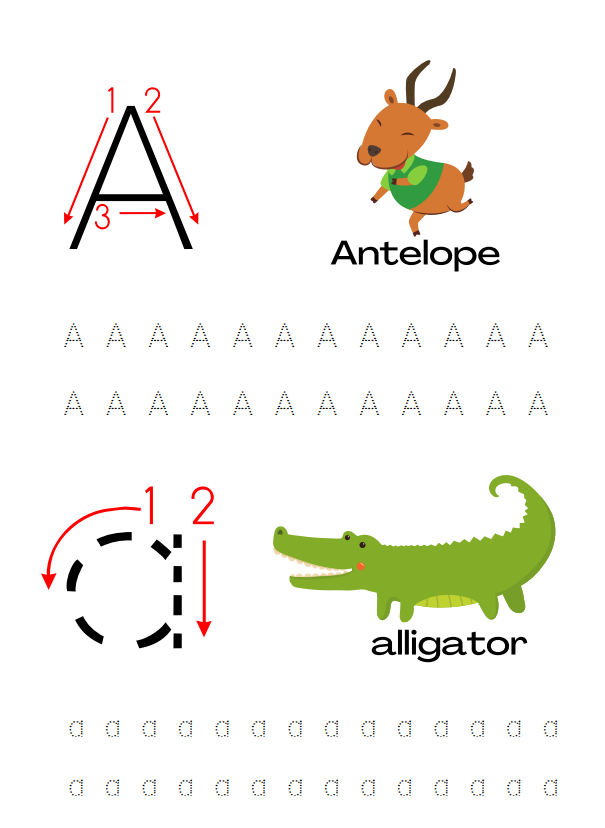 Preschool exercises: dotted shapes, letters and numbers