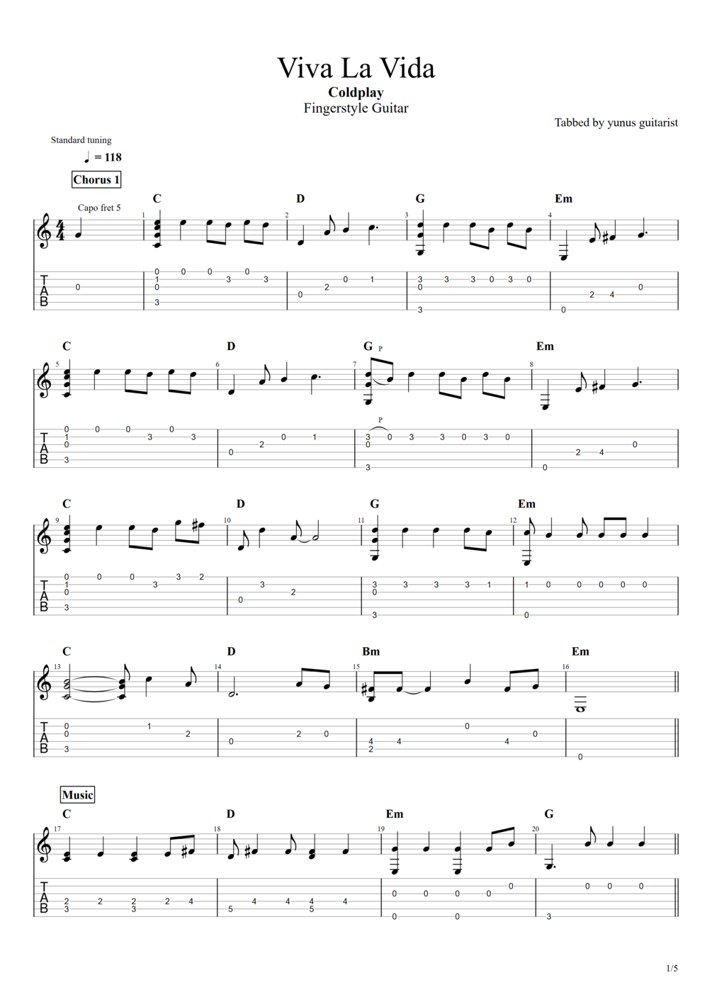 TAB. Viva La Vida - Coldplay