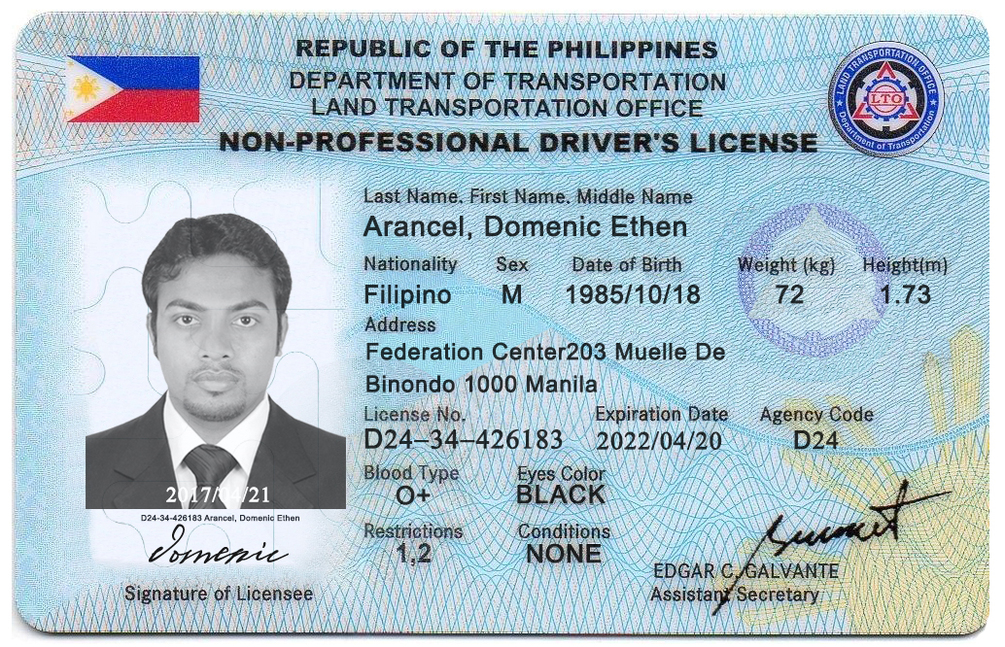 Fake philipphine driving license PSD editable template for verification