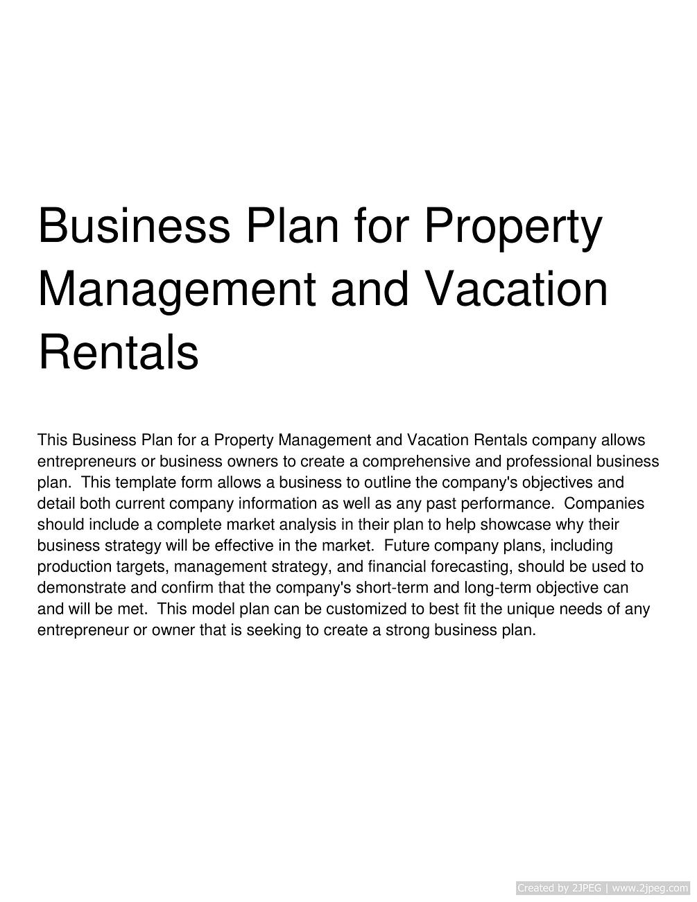 Business Plan for Property Management and Vacation Rentals