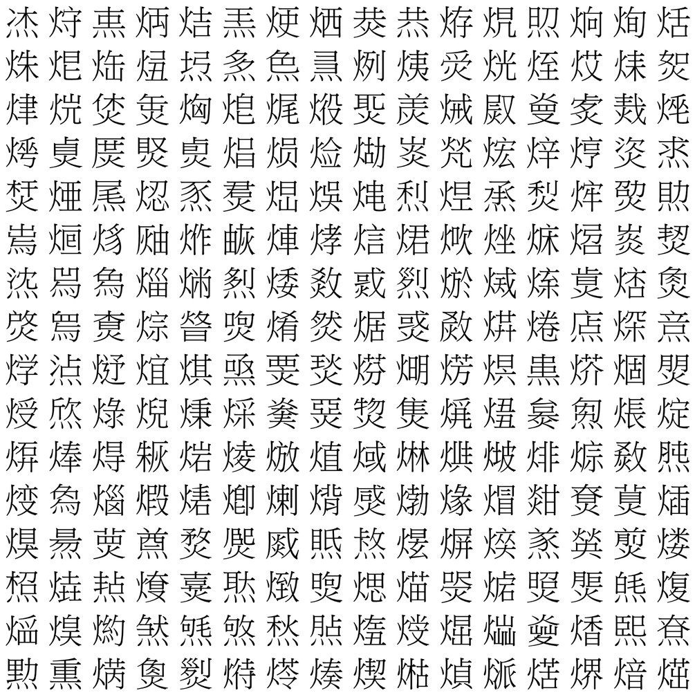 Unicode CJKEB 24200-242ff, 256 letters, SVG file for 2d and 3d