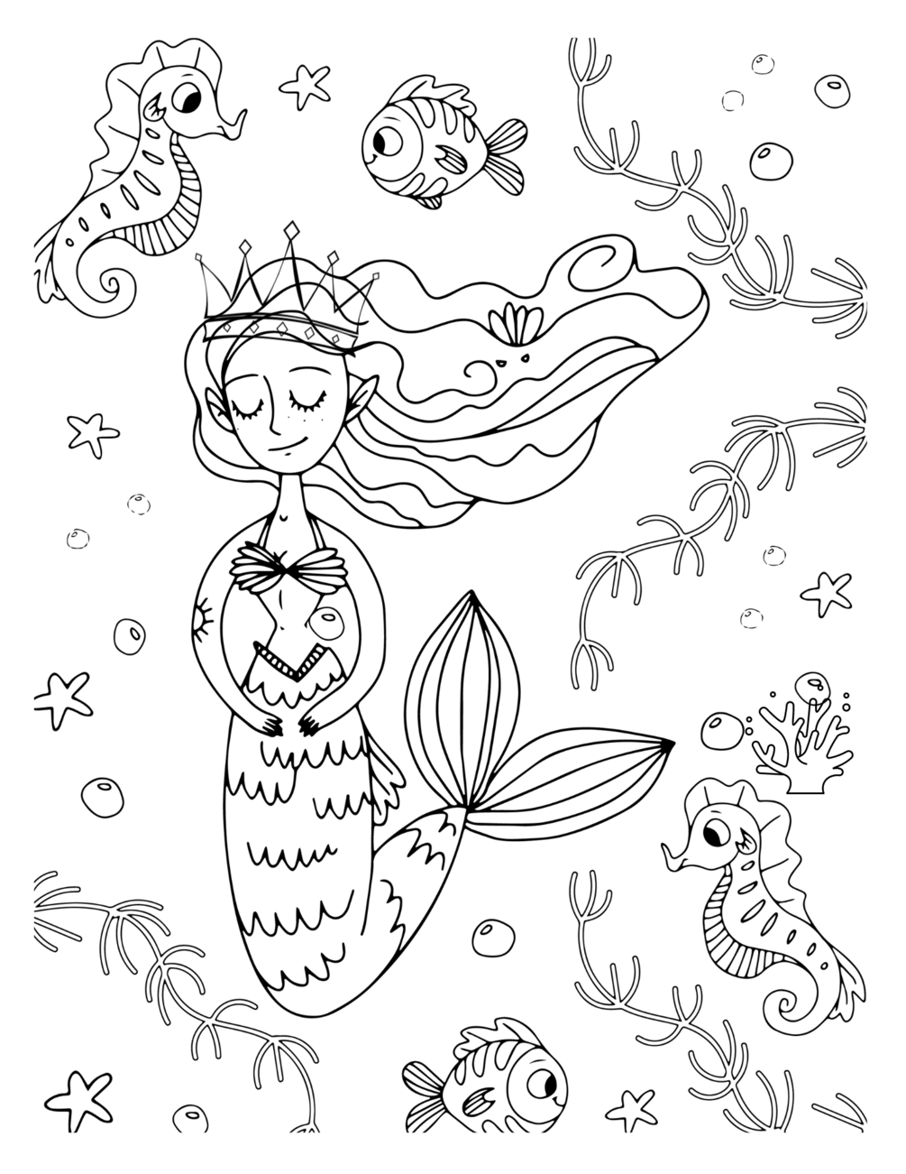 Mermaid Coloring Sheet! PreK and Kindergarten Activity Sheet.