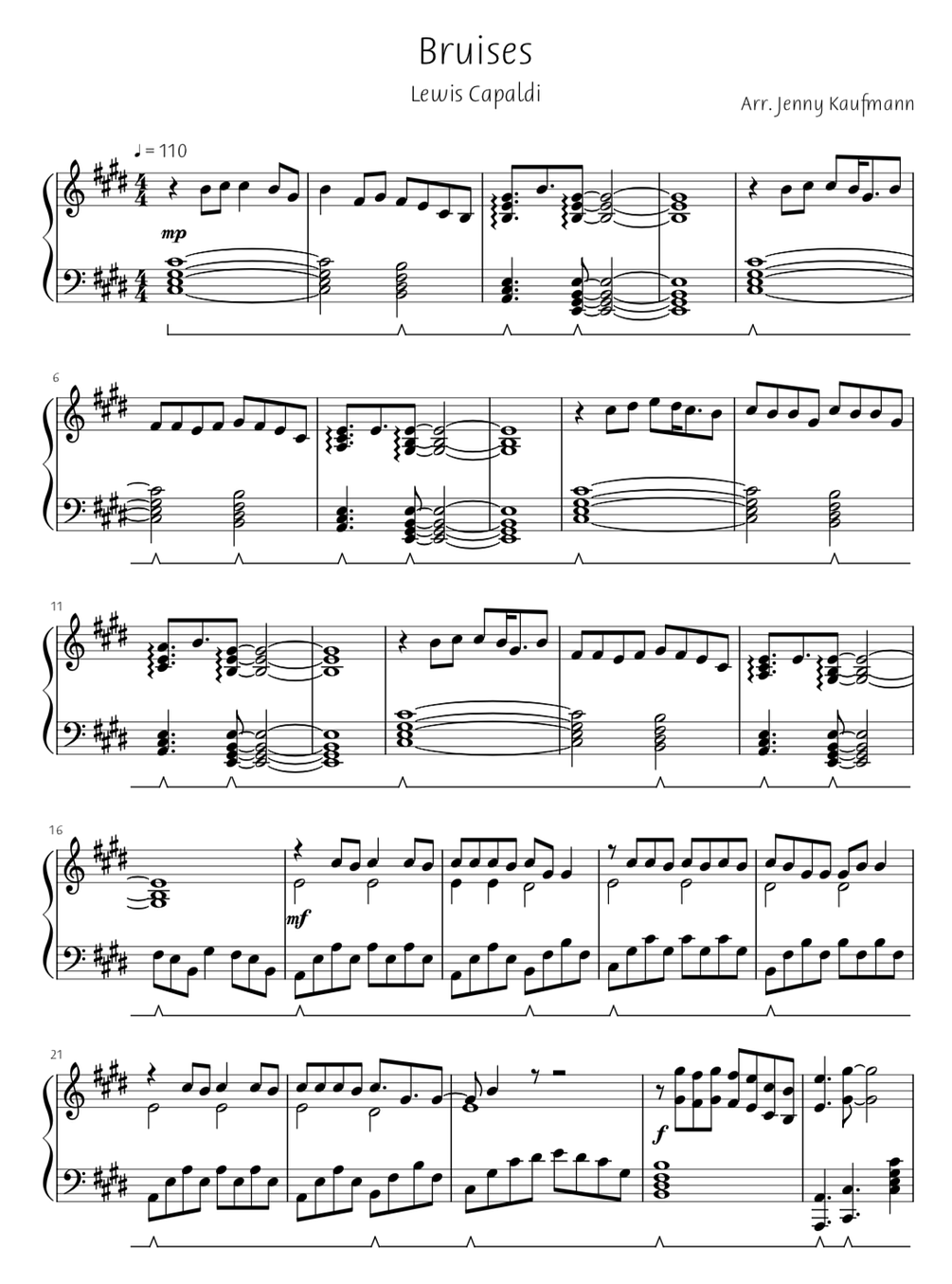 Bruises by Lewis Capaldi - Piano Sheet Music