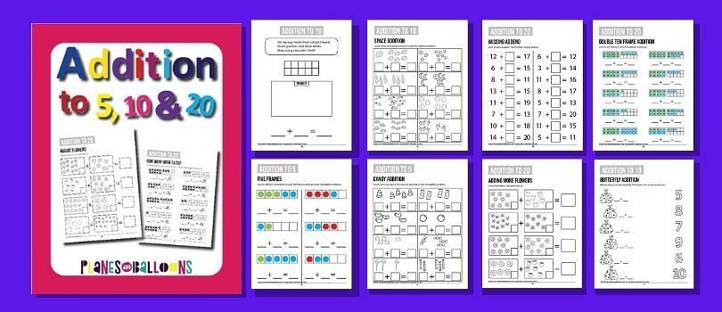 Addition to 5, 10 & 20 workbook {30 pages}