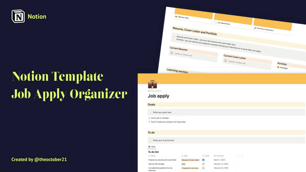 Notion Template - Job, internship and work-study tracker