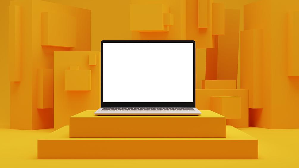 Laptop and smartphone mock up in abstract, yellow scene #3