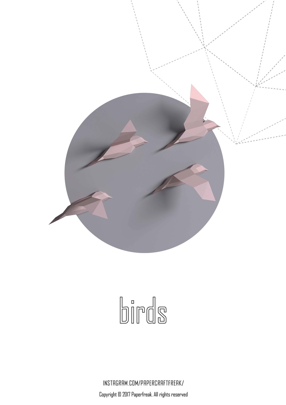Papercraft birds+bonus 4 birds fly to the left 3D template