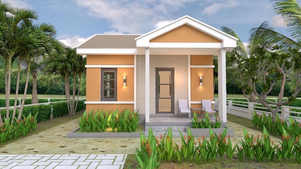 Small Mansion Plans 20x20 Ft with One Bed 6x7.5 M Gable Roof