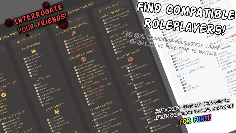The Absurdly Detailed RP & Headcanon Info Template (HTML) for Toyhou.se