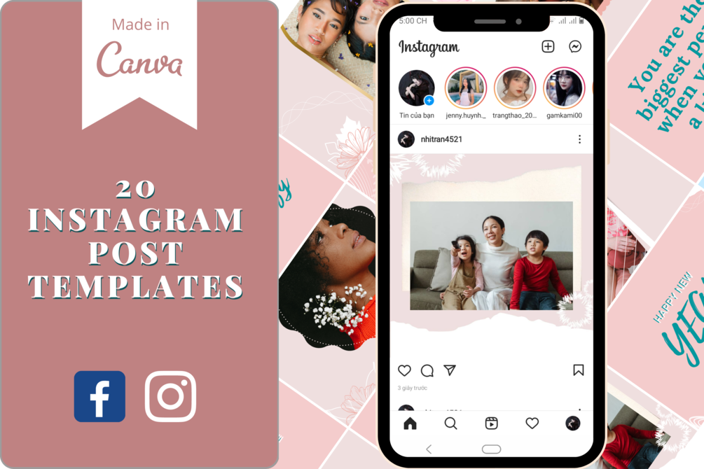 20 Instagram Templates Pink (Dark pink, Light pink 11) - Canva Template